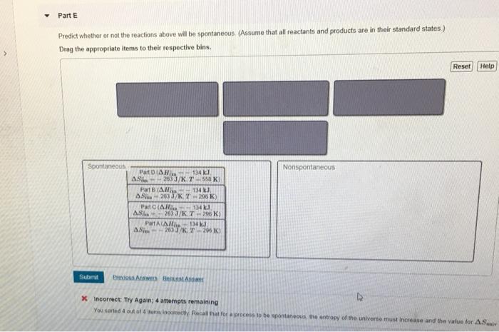 Solved Part E Predict whether or not the reactions above | Chegg.com