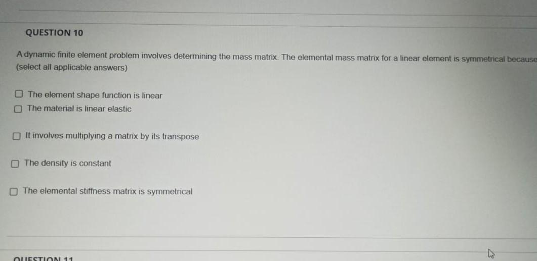 Solved A dynamic finite element problem involves determining | Chegg.com