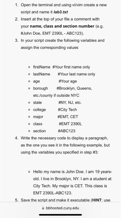 Solved 1. Open the terminal and using vi/vim create a new | Chegg.com