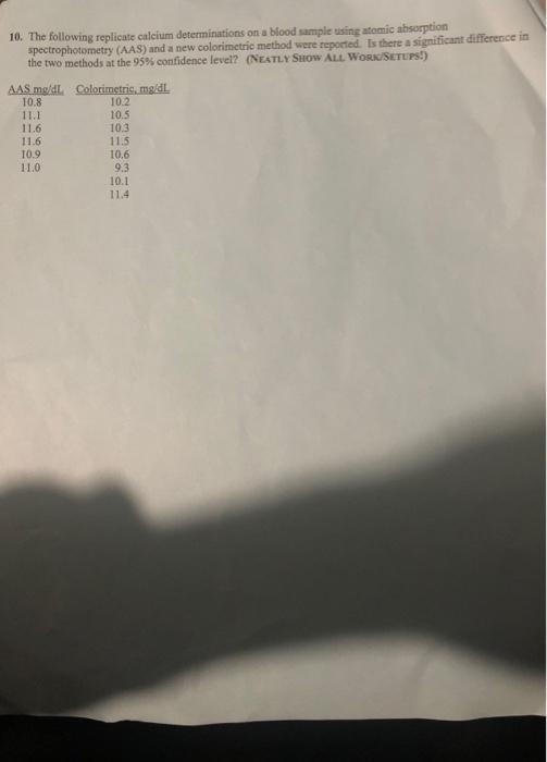 Solved 10. The following replicate calcium determinations on | Chegg.com