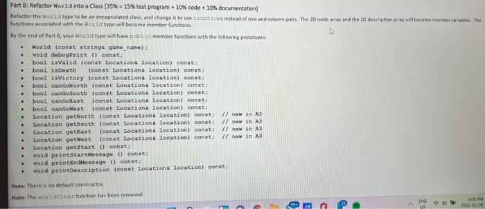 Part B: Refactor World into a Class (35%-15% test | Chegg.com Part B: Refactor World into a Class (35%-15% test | Chegg.com