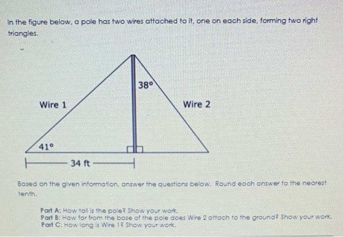 Solved In the figure below. a pole has two wires attached to | Chegg.com