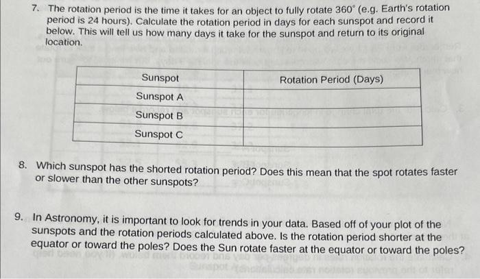 7. The rotation period is the time it takes for an | Chegg.com