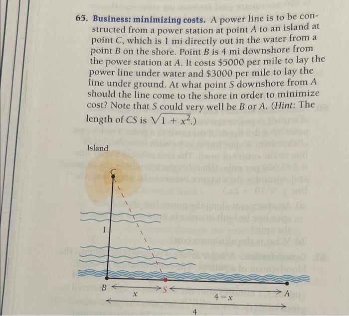 Solved 65. Business: minimizing costs. A power line is to be | Chegg.com