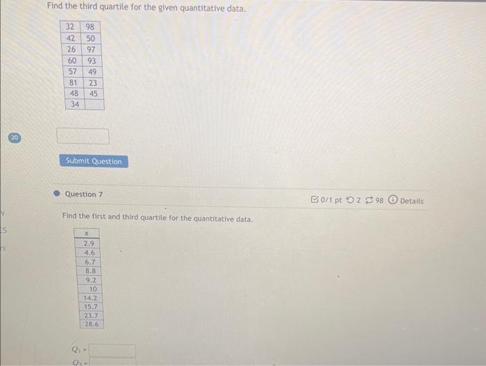 Solved Find the third quartile for the given quantitative | Chegg.com