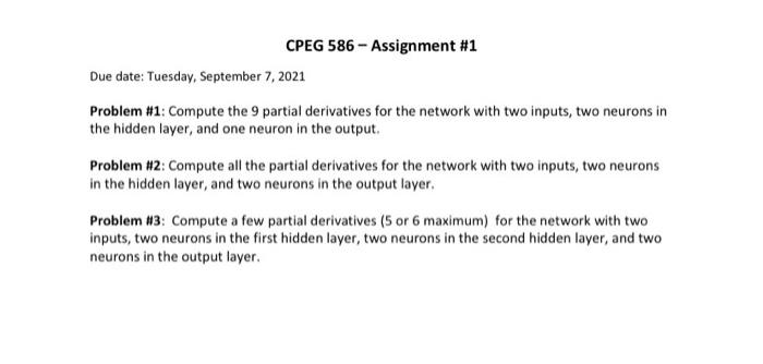 Solved CPEG 586-Assignment #1 Due date: Tuesday, September | Chegg.com