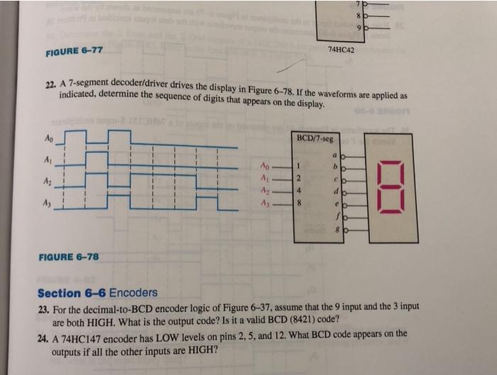 Solved 75 8 9 74HC42 FIGURE 6-77 22. A 7-segment | Chegg.com