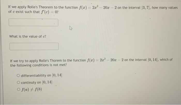 Solved If we apply Rolle's Theorem to the function | Chegg.com