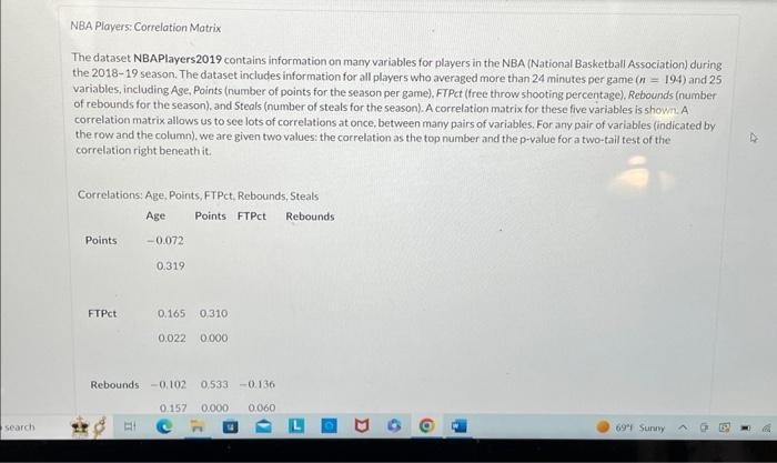 Solved NBA Players: Correlation Matrix The dataset | Chegg.com