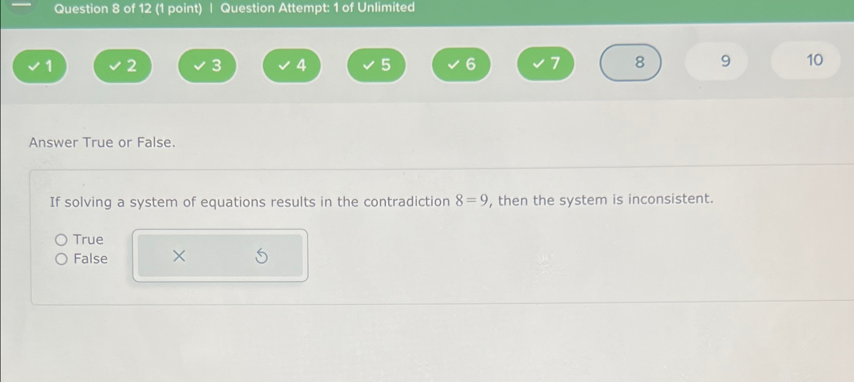 Solved Question 8 ﻿of 12 ( 1 ﻿point) | ﻿Question Attempt: 1 | Chegg.com