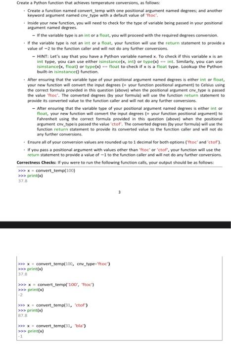 Solved Create a Python function that achieves temperature | Chegg.com