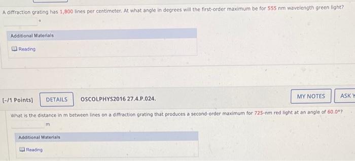 Solved A Diffraction Grating Has 1 800 Lines Per Centimeter