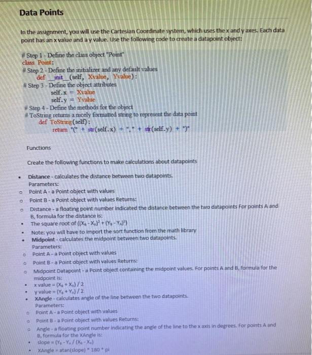 Solved Data Points def In the assignment, you will use the | Chegg.com