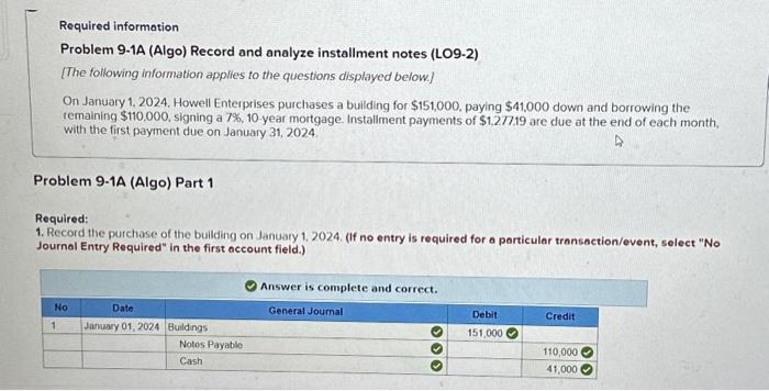 Solved Required information Problem 9-1A (Algo) Record and | Chegg.com