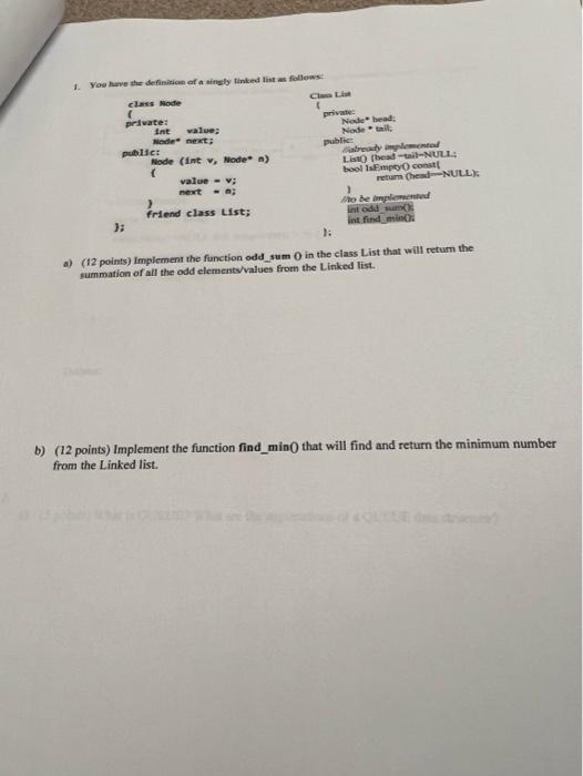 Solved 1. You have the definition of a singly linked list as | Chegg.com