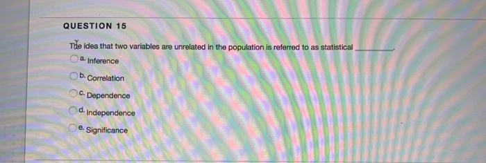 Solved QUESTION 15 The idea that two variables are unrelated | Chegg.com