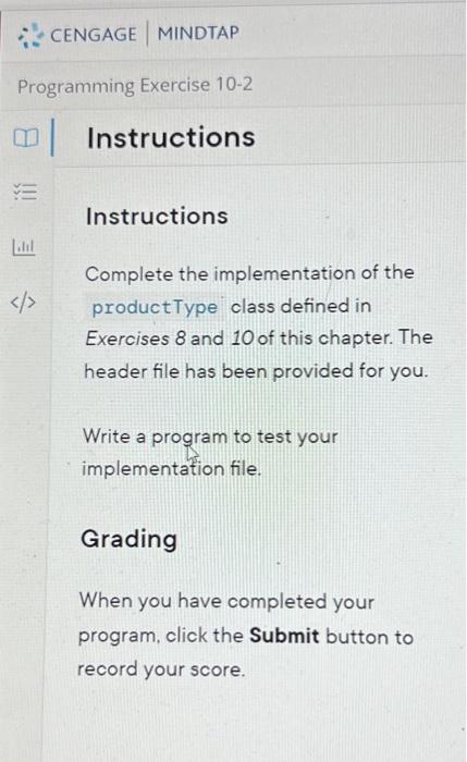 Complete the implementation of the product Type class | Chegg.com