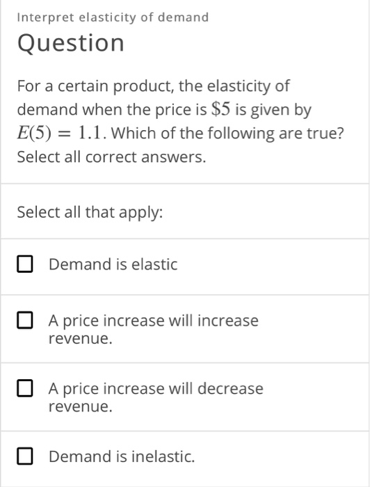 Solved Interpret elasticity of demand Question For a certain | Chegg.com