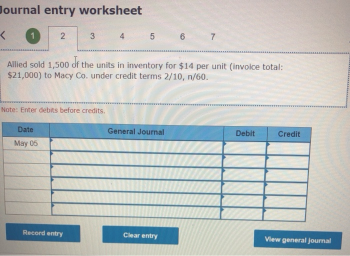 Solved ournal entry worksheet 2 3 4 5 6 7 Allied sold 1,500 | Chegg.com