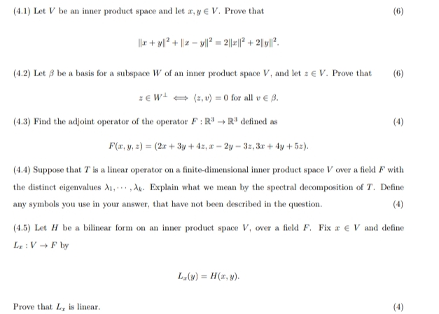 Solved (4.1) ﻿Let V ﻿be an inner product space and let | Chegg.com
