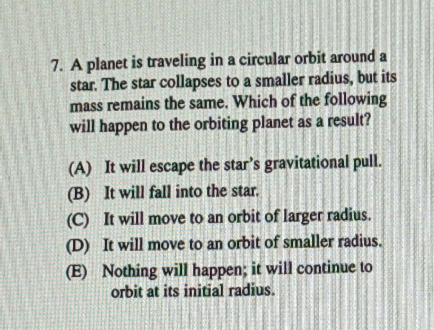Solved A planet is traveling in a circular orbit around a | Chegg.com