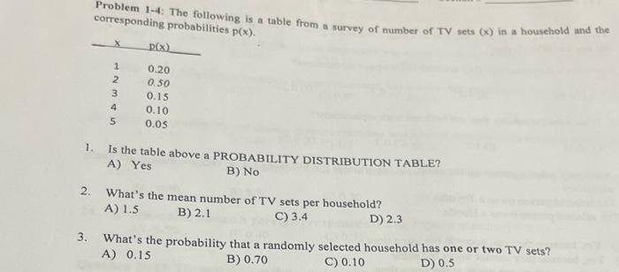 Solved Problem 1-4: The following is a table from a survey | Chegg.com