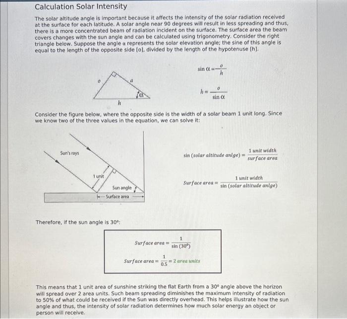Calculation Solar Intensity The solar altitude angle | Chegg.com