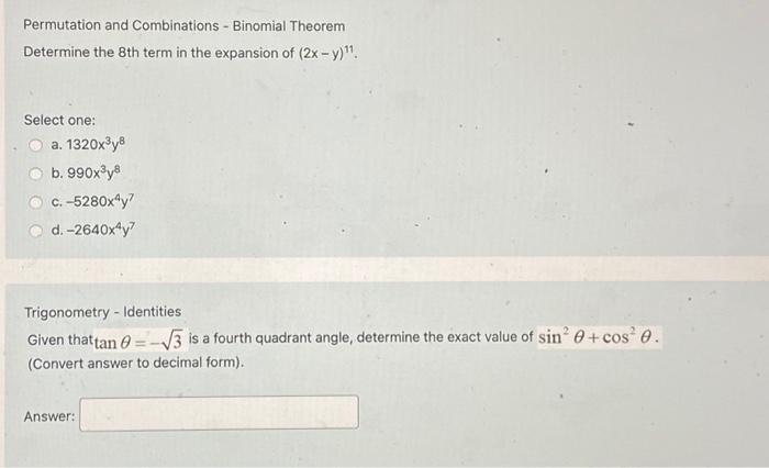 Solved Permutation And Combinations Binomial Theorem