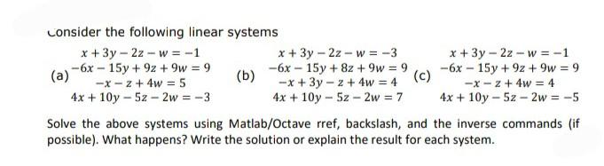 Solved consider the following linear systems | Chegg.com