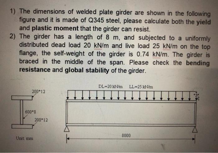Solved 1) The dimensions of welded plate girder are shown in | Chegg.com