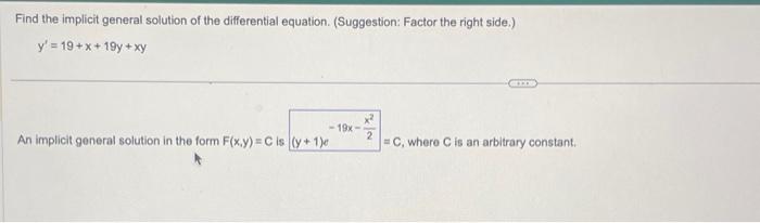 Solved Find the implicit general solution of the | Chegg.com
