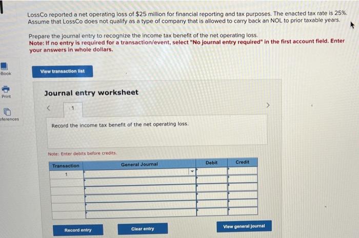 Solved LossCo reported a net operating loss of $25 million | Chegg.com
