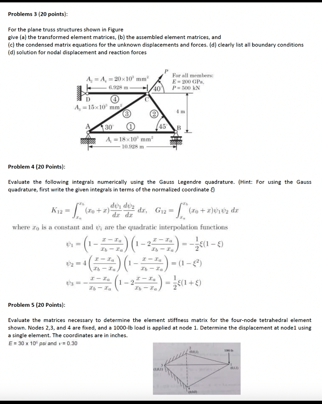Solved Problems 3 (20 ﻿points):For the plane truss | Chegg.com
