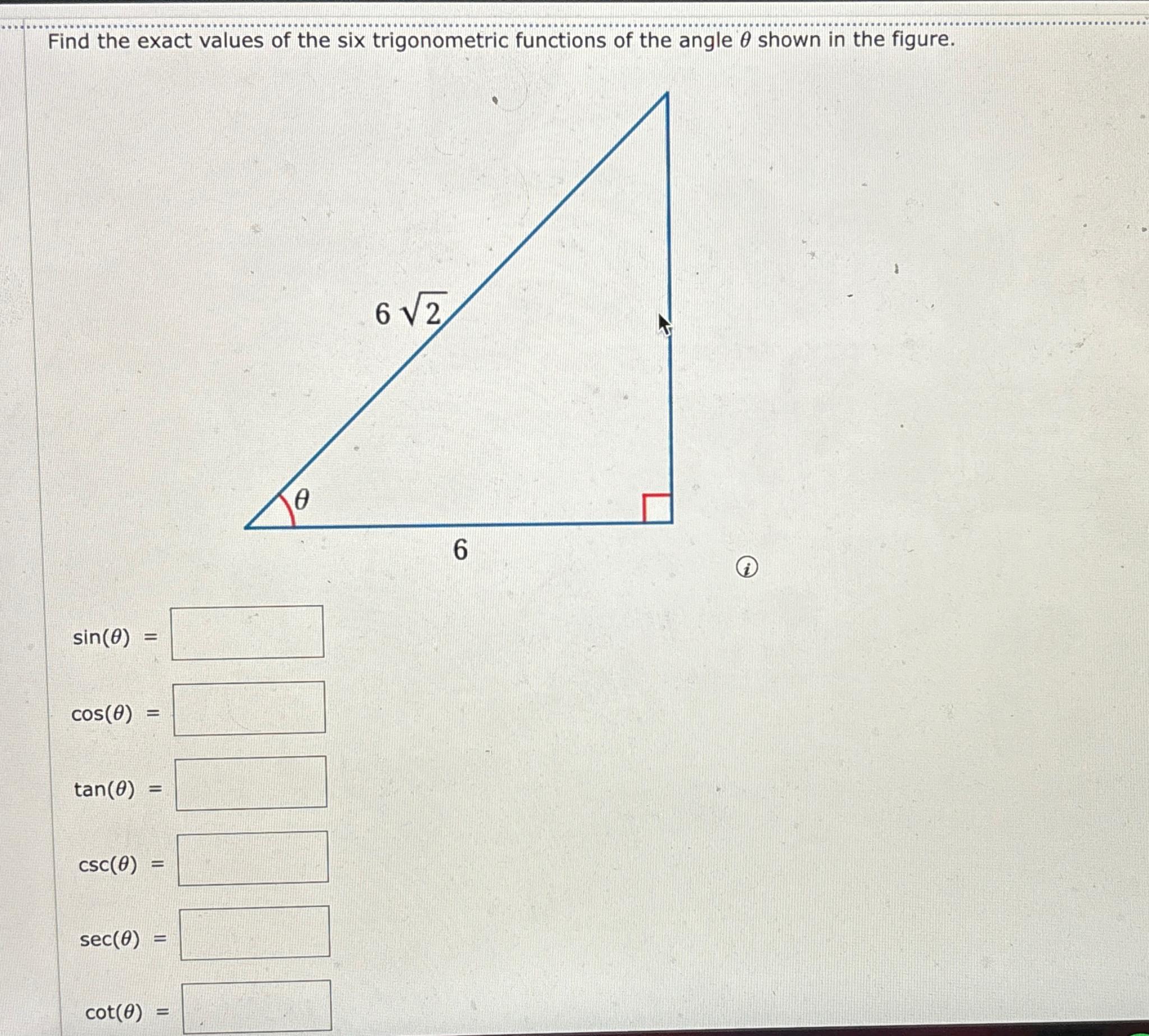 Solved Find the exact values of the six trigonometric | Chegg.com