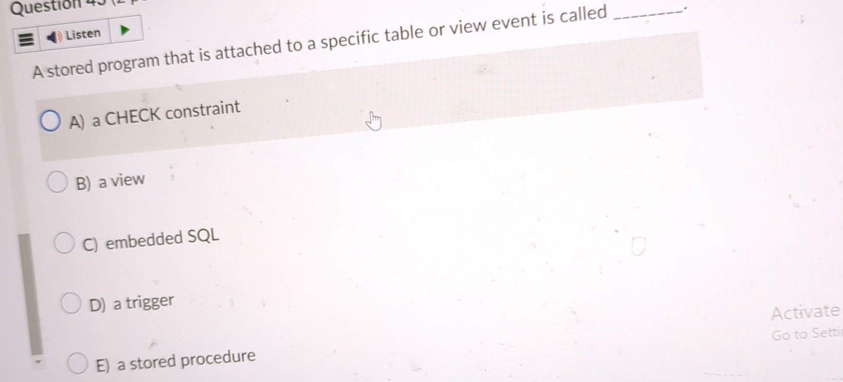 Solved ListenA stored program that is attached to a specific | Chegg.com
