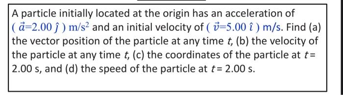 Solved A particle initially located at the origin has an | Chegg.com