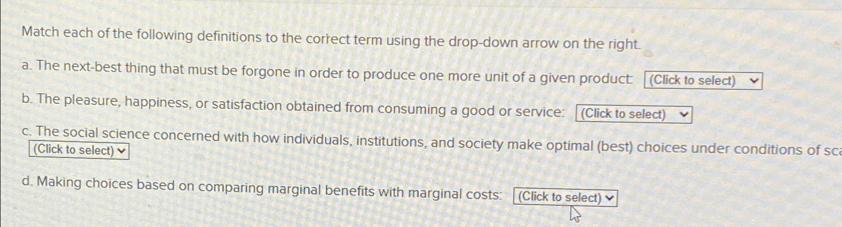 Solved Match each of the following definitions to the | Chegg.com