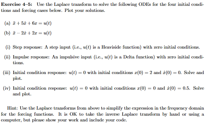 Exercise 4-5: Use the Laplace transform to ﻿solve the | Chegg.com