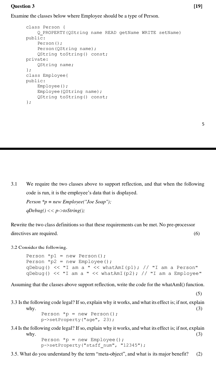 Question 3[19]Examine the classes below where | Chegg.com