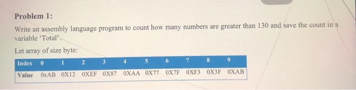 Solved Problem 1: Write an assembly language program to | Chegg.com