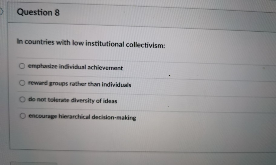 Solved Question 8 In countries with low institutional | Chegg.com