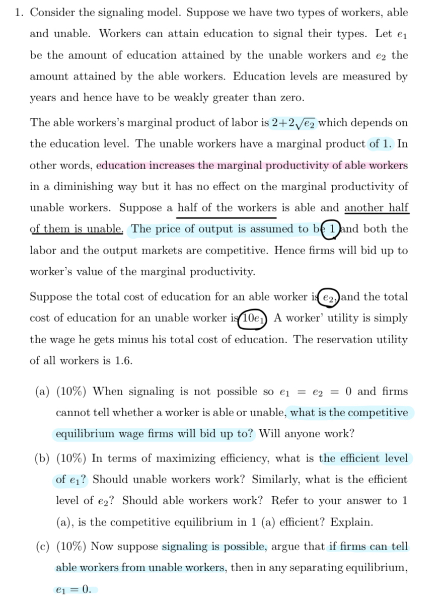 Solved Consider the signaling model. Suppose we have two | Chegg.com