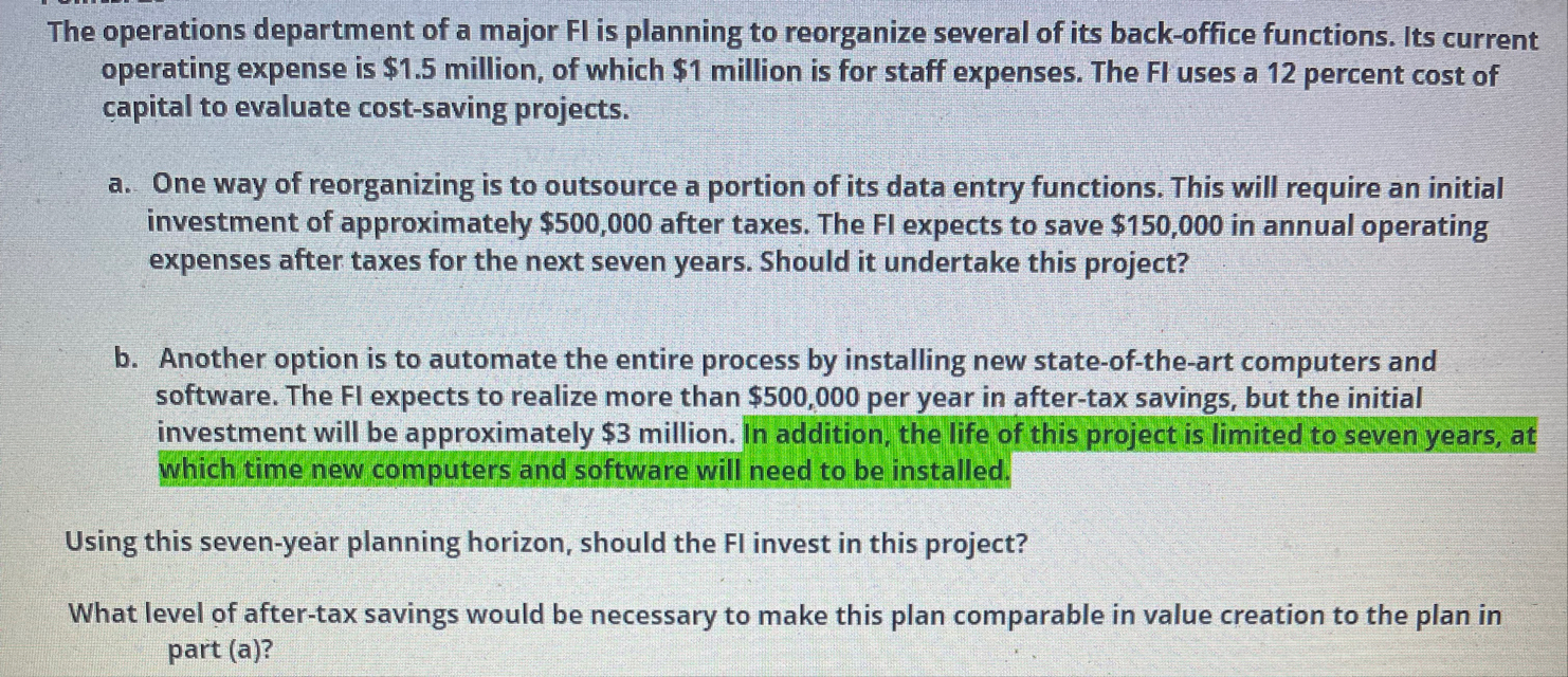Solved The operations department of a major FI is planning | Chegg.com
