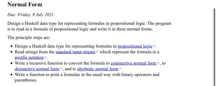 Design a Haskell data type for representing formulas | Chegg.com