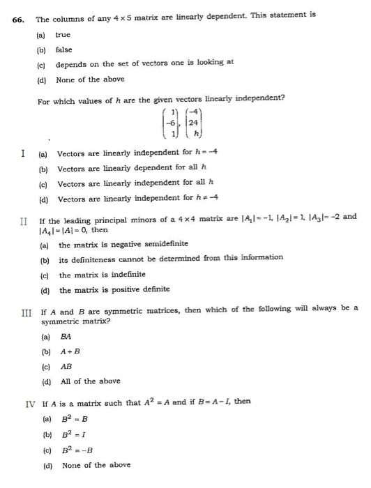 Solved 66. true false The columns of any 4x5 matrix are | Chegg.com