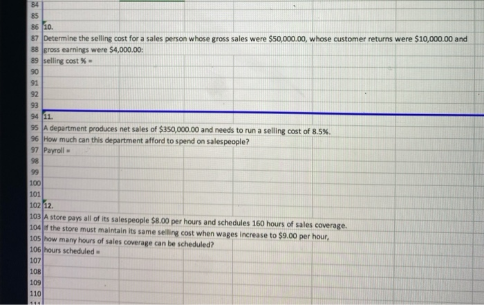 Solved 86 10. 87 Determine the selling cost for a sales | Chegg.com