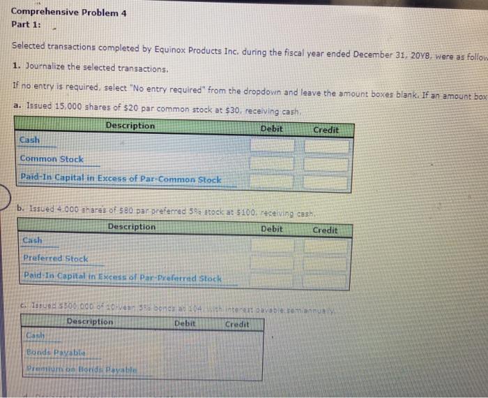 Solved Comprehensive Problem 4 Part 1: Selected transactions | Chegg.com