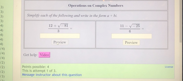 Solved Operations on Complex Numbers Simplify each of the | Chegg.com