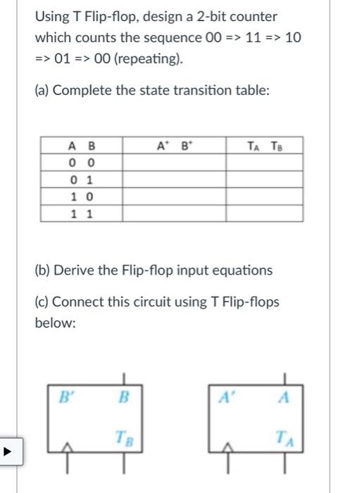 Solved Using T Flip-flop, design a 2-bit counter which | Chegg.com