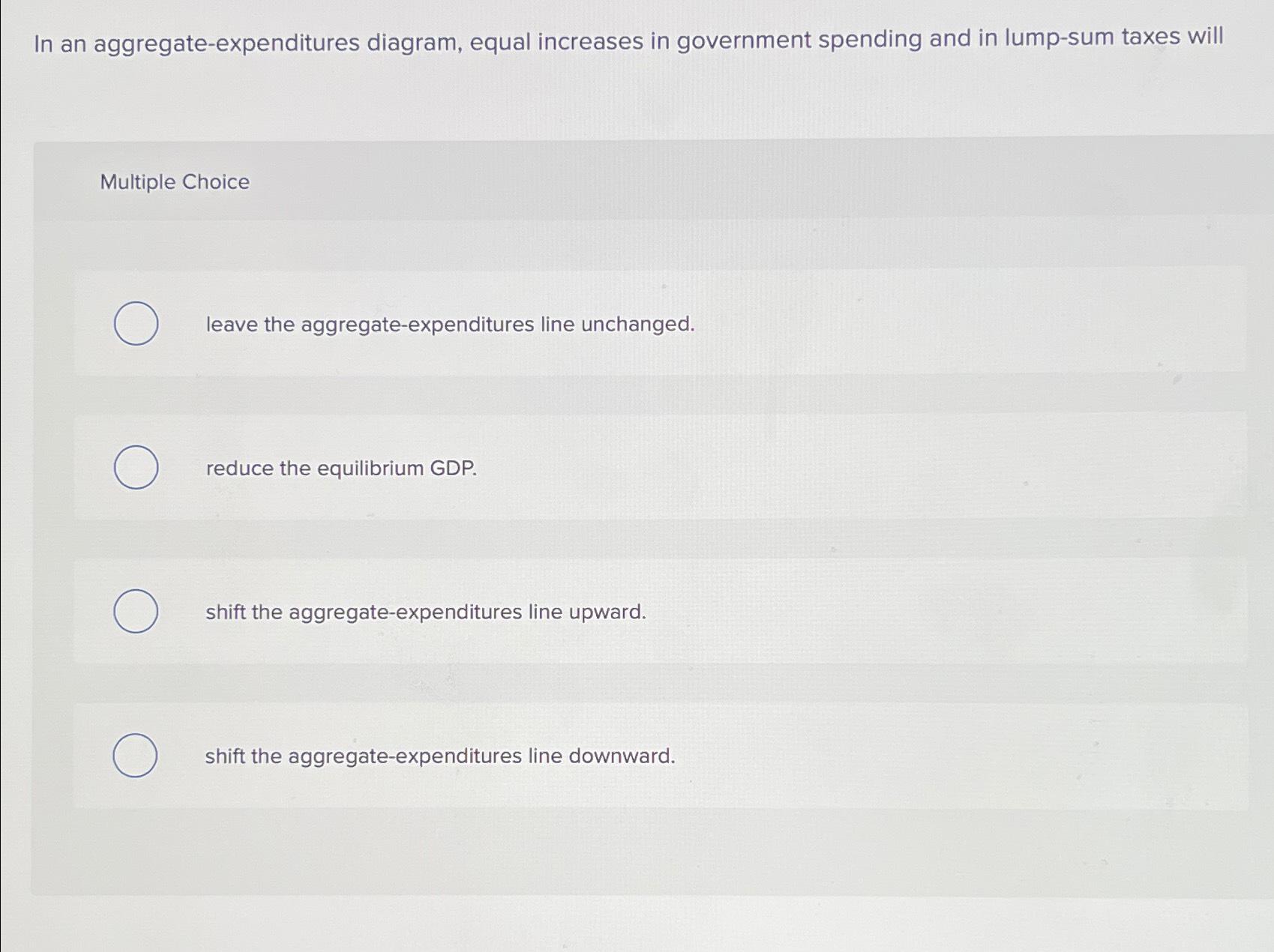 Solved In an aggregate-expenditures diagram, equal increases | Chegg.com